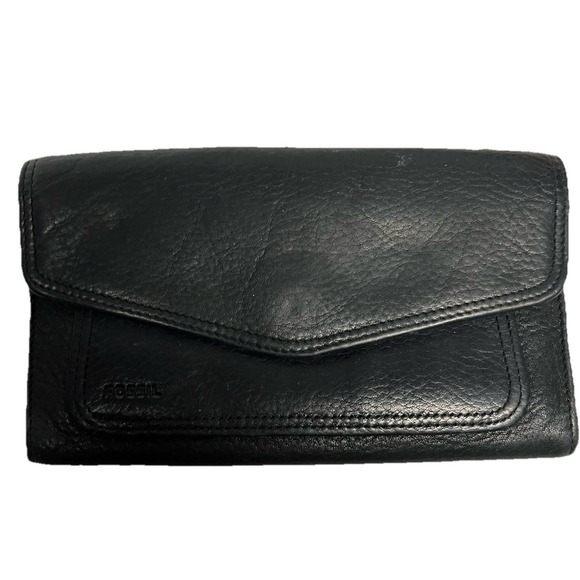 Fossil | Bags | Fossil Black Genuine Soft Leather Trifold Wallet Card ...